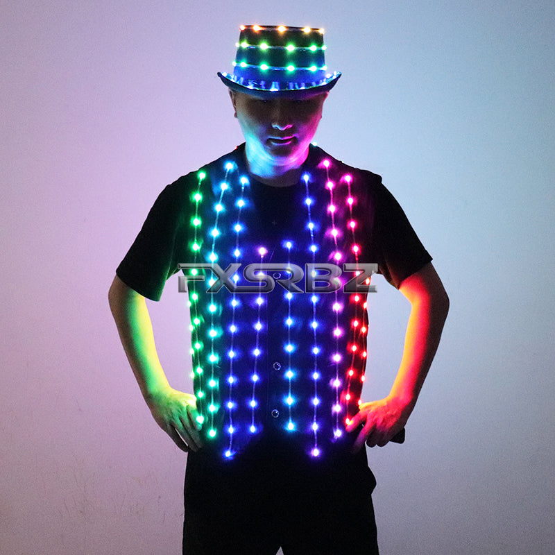Full Color LED Vest And Hat Fashion Senior Host Glowing Costume Suit D ...