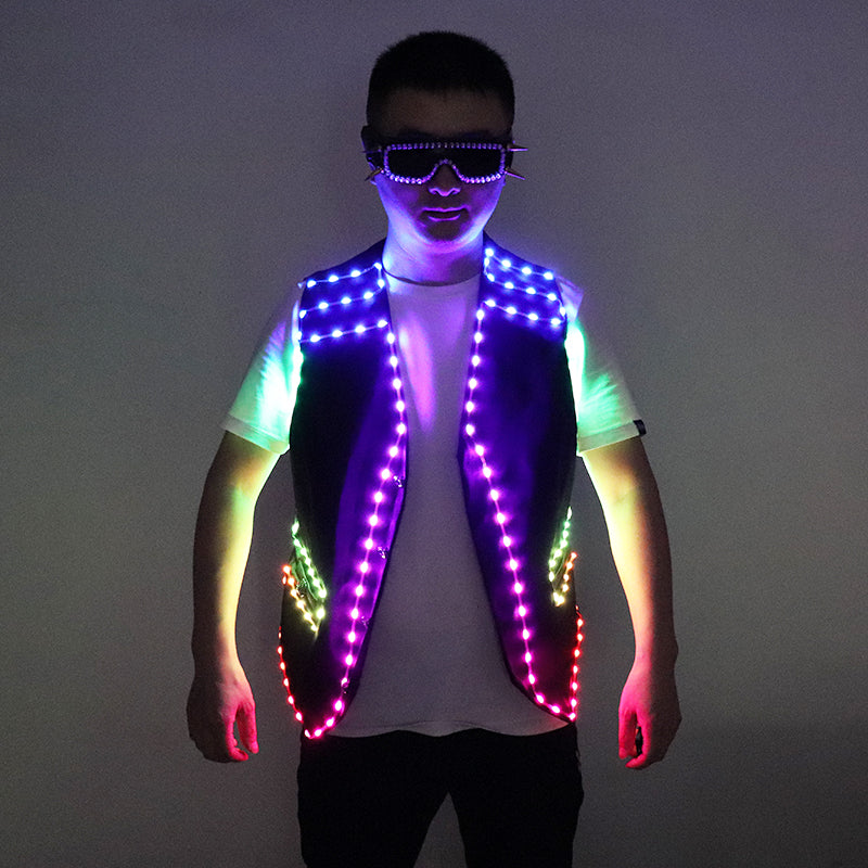 Colorful LED Luminous Vest Bar Clothing Jacket DJ Singer Dancer Perfor ...
